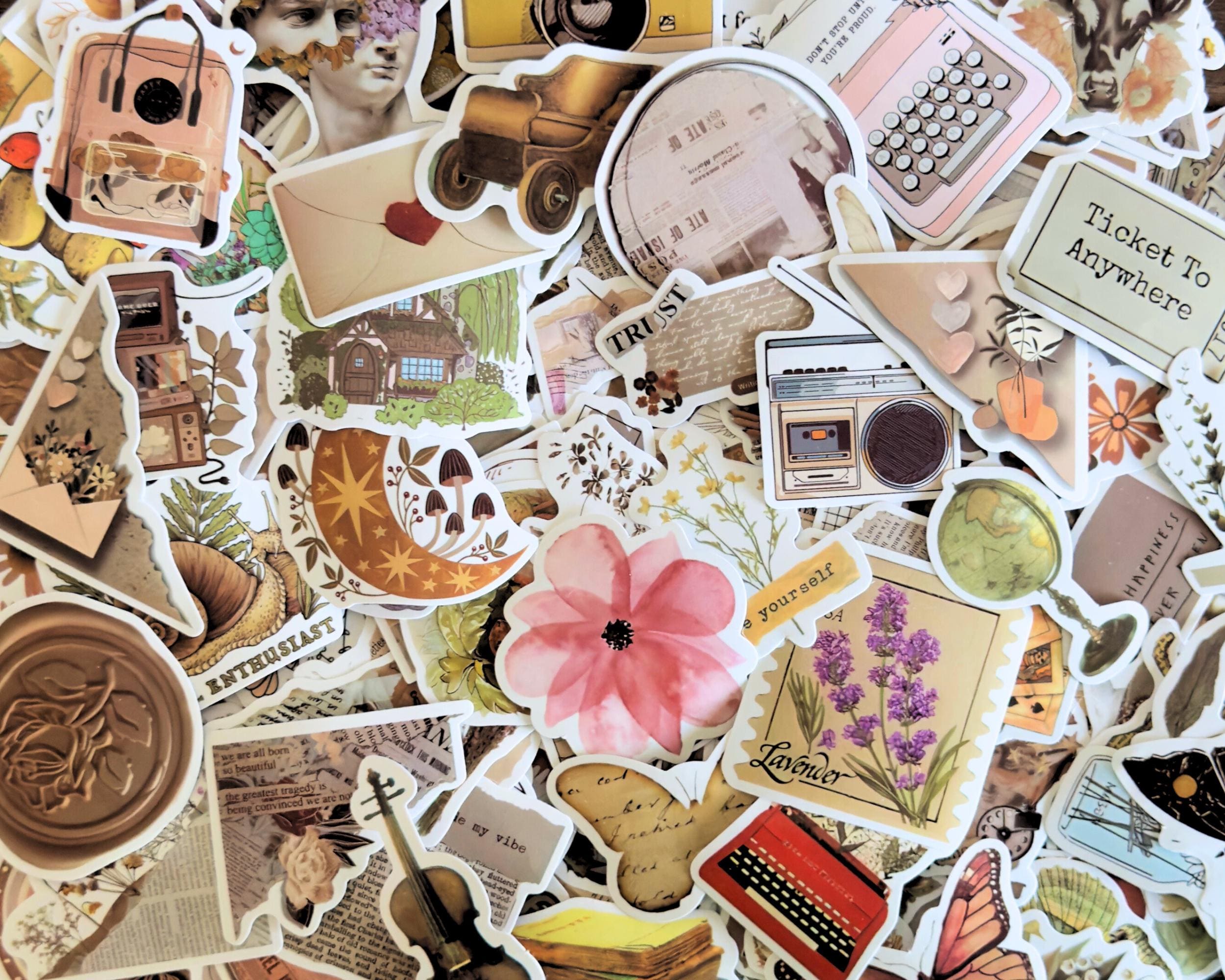 50pcs Vintage Aesthetic Stickers, Retro Scrapbook Sticker Pack for ...