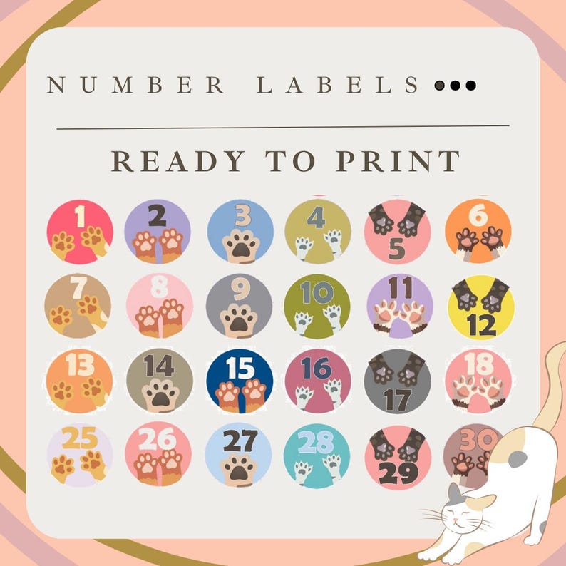 Printable Cute Number Labels 1 to 30 - Etsy