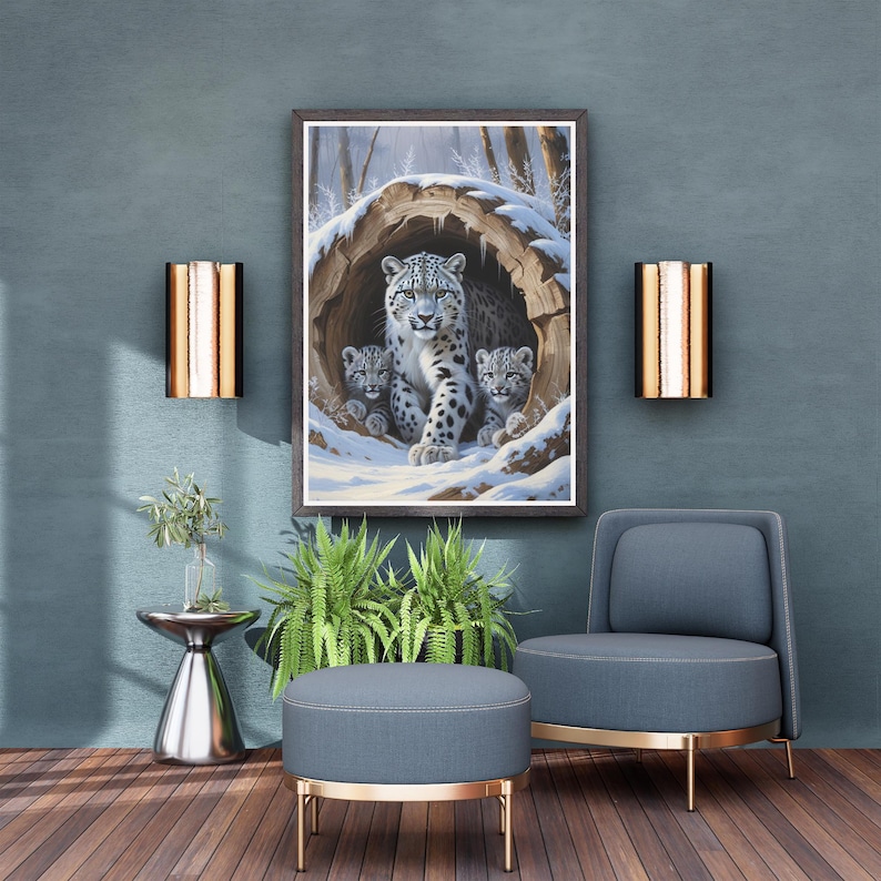Snow Leopard Family, Leopard Print, Animal Print, Printable Art, High ...