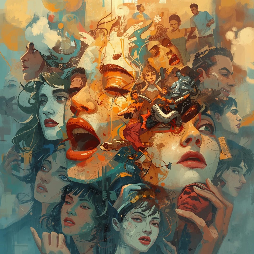 Abstract Woman Faces Collage Art Print: Surreal Expression (digital ...