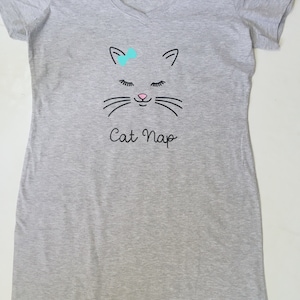Cat Night Shirt, Cat Nap Nightgown, Cat Lovers Cover Up. Gift for Cat ...