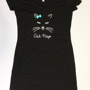 Cat Night Shirt, Cat Nap Nightgown, Cat Lovers Cover Up. Gift for Cat ...