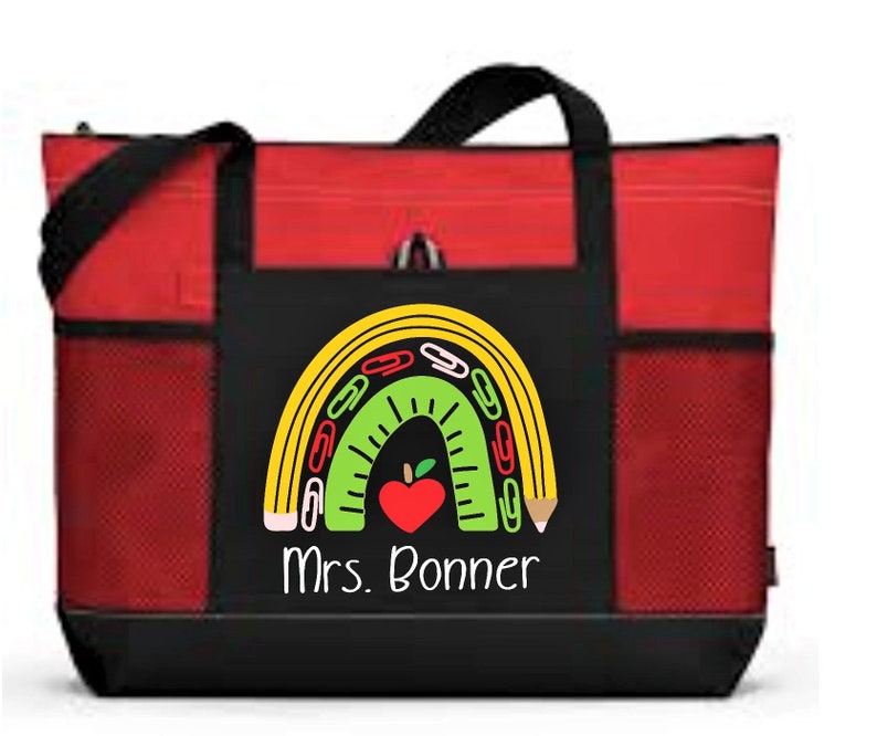 Teacher Tote Bag Personalized Rainbow Bag Zippered Book Bag - Etsy