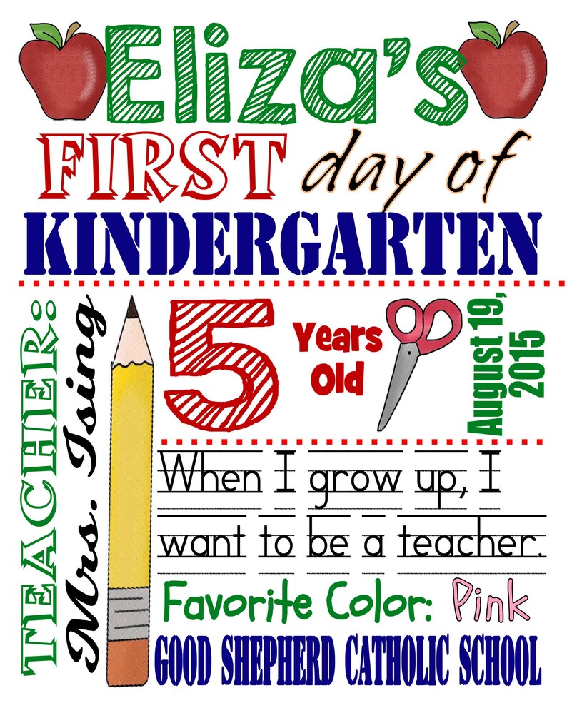 Personalized First day of school printable sign for girl or | Etsy