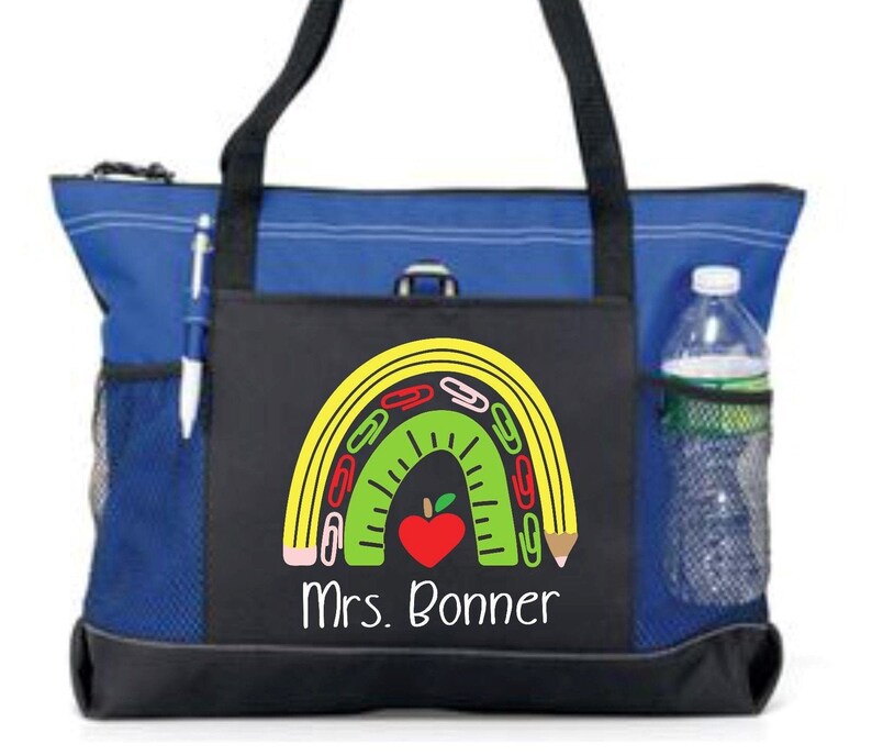 Teacher Tote Bag Personalized Rainbow Bag Zippered Book Bag - Etsy