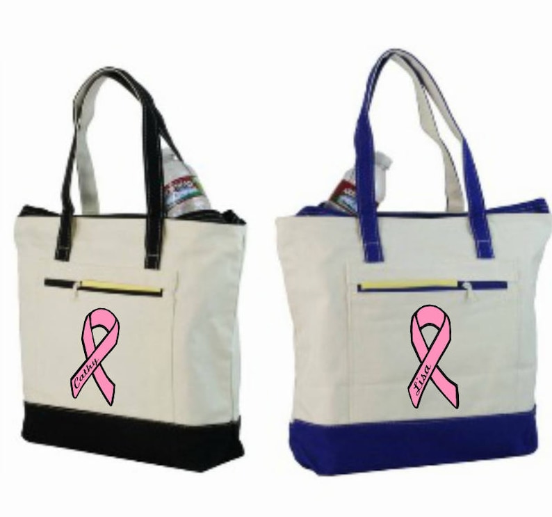 Breast Cancer Awareness Bag Pink Ribbon Tote Zippered Canvas | Etsy