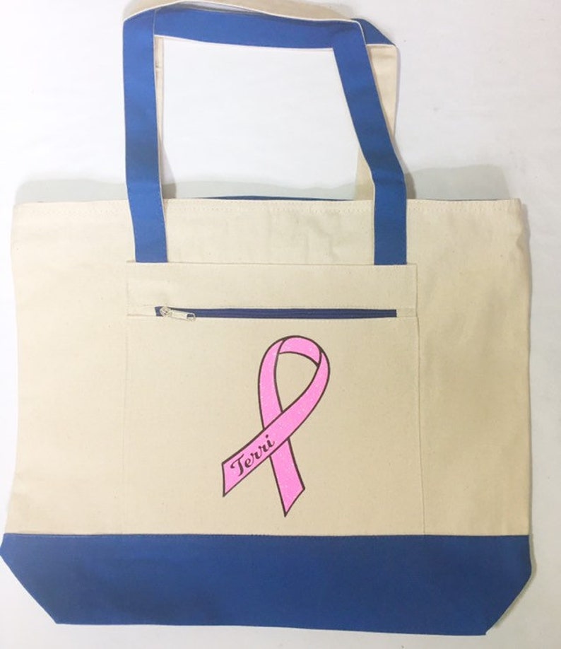 Breast Cancer Awareness Bag Pink Ribbon Tote Zippered Canvas | Etsy