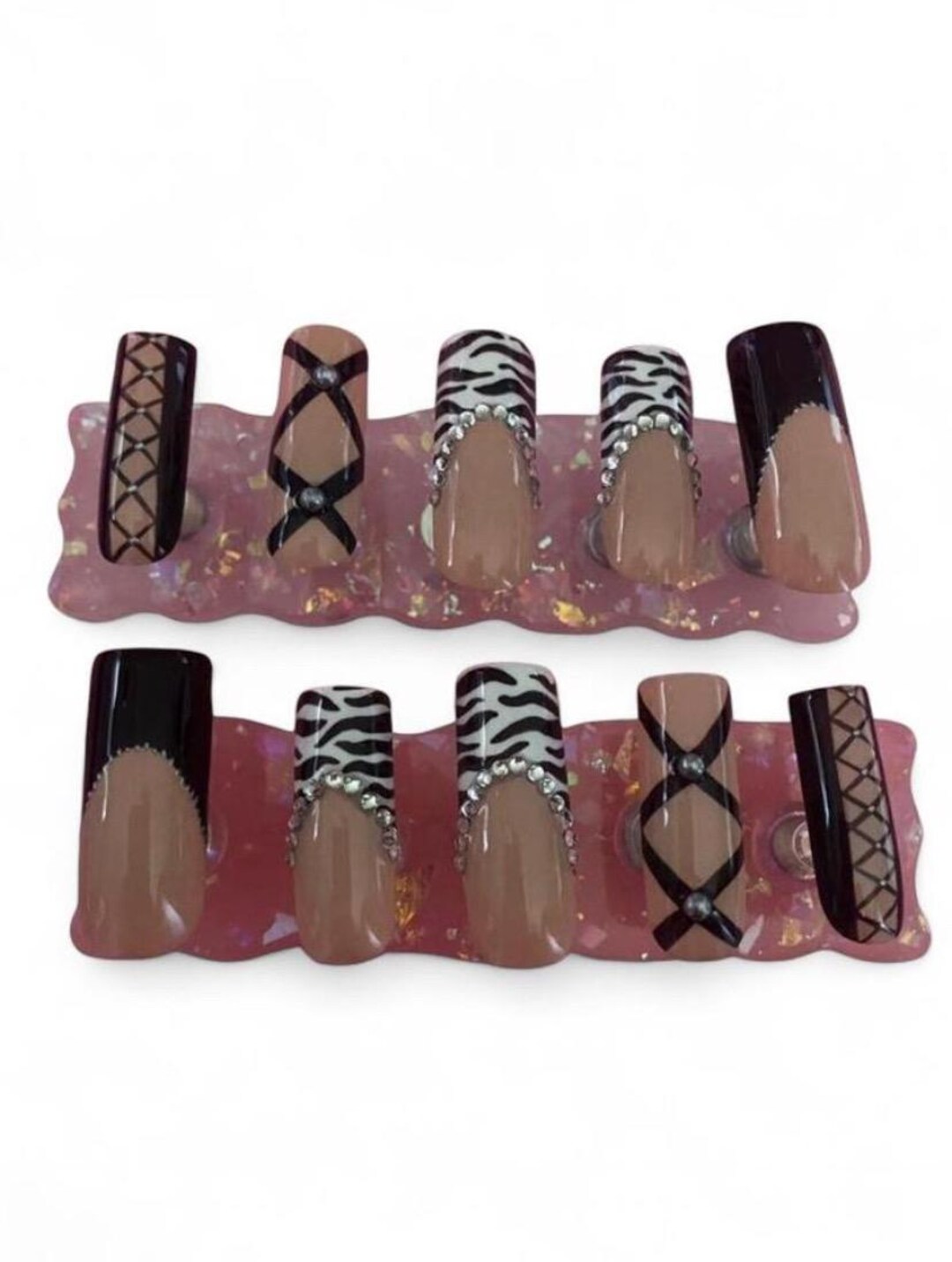 Laced Zebra Print Press on Nails: Rhinestones and Silver Decals - Etsy