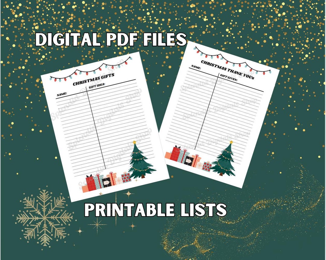 DIGITAL PDF File | Christmas Gift List & Christmas Thank Yous ...
