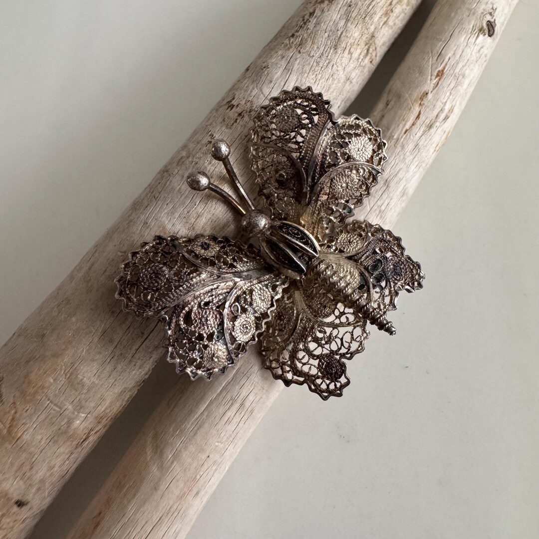 Vintage Sterling Silver Gilted Intricate Filigree Butterfly Brooch by ...