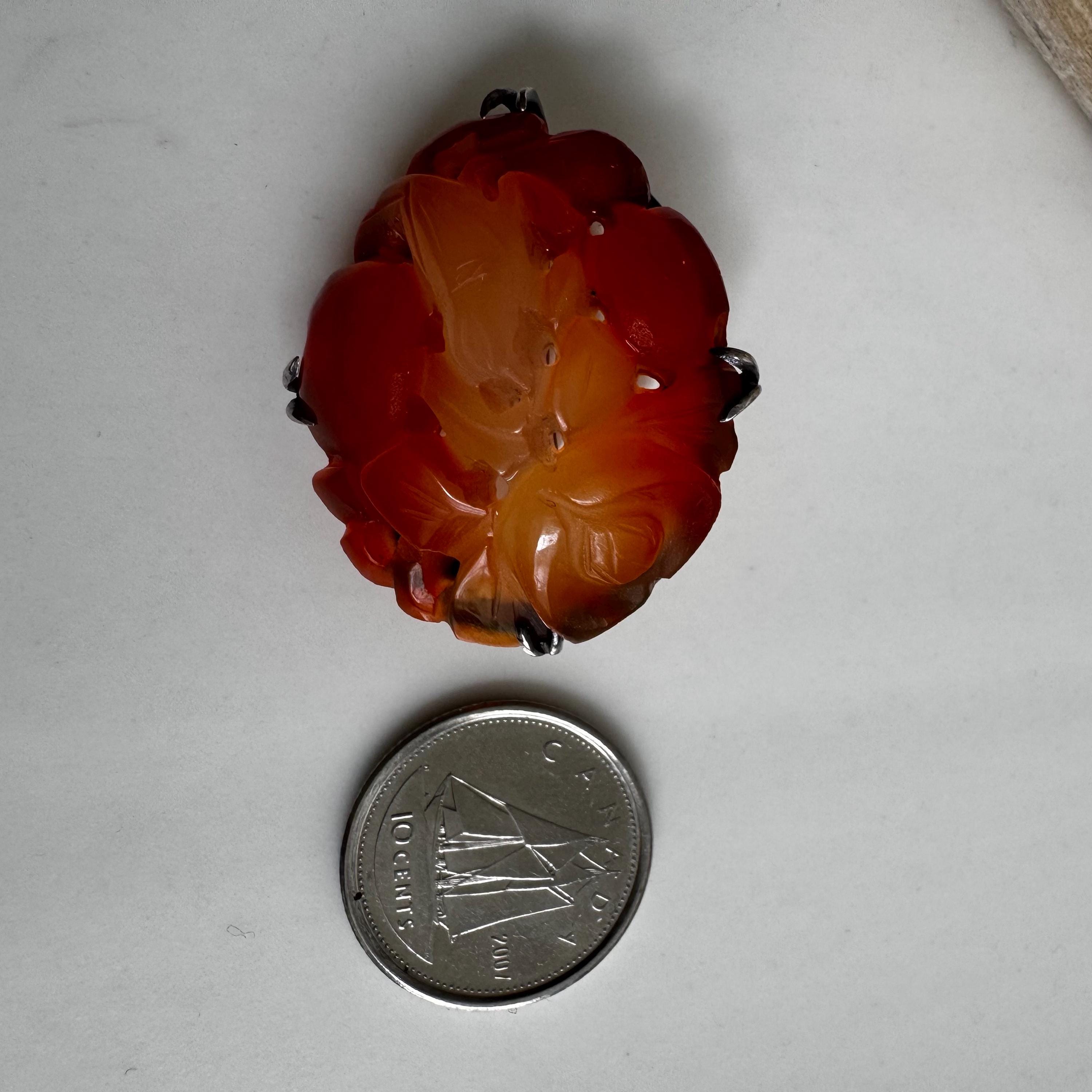 Art Deco Red Carnelian With Bird and Flower Motif Set in Silver Bezel ...