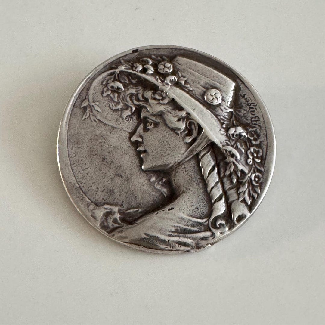 Art Nouveau Armand Bargas Sterling Silver Brooch Pendant - Gibson Girl ...