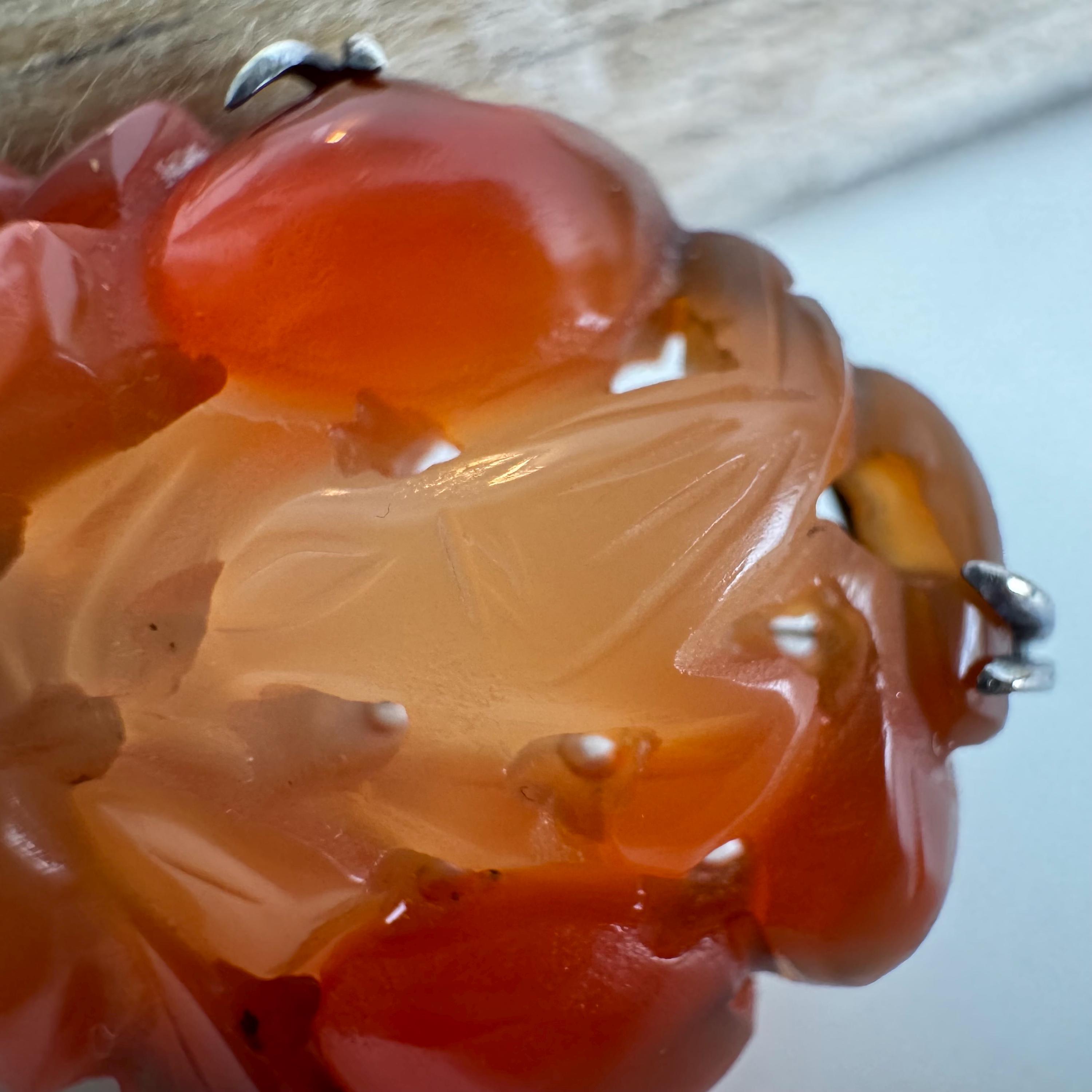 Art Deco Red Carnelian With Bird and Flower Motif Set in Silver Bezel ...