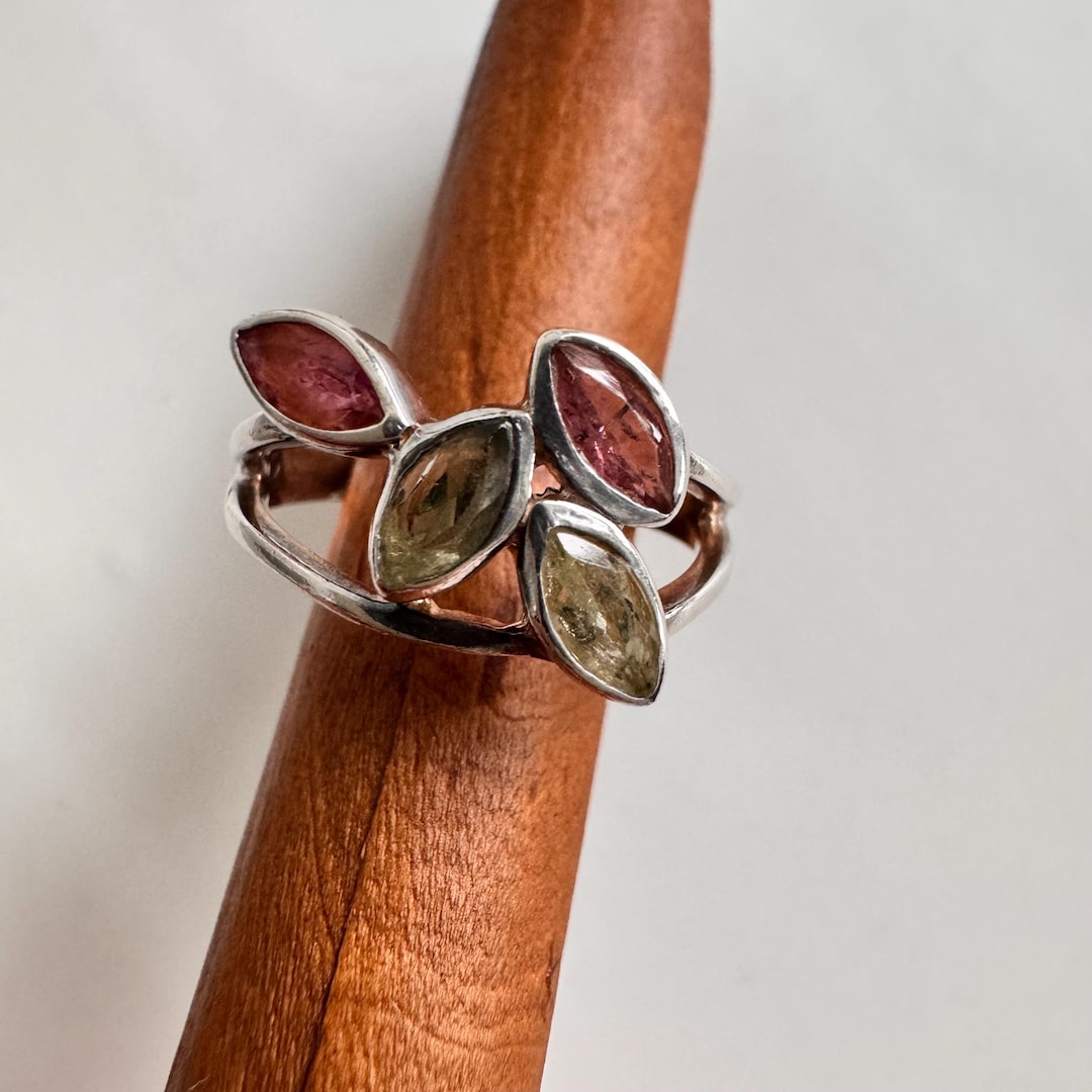 Vintage Pink and Green Tourmaline Sterling Silver Ring Signed SJ Ring ...
