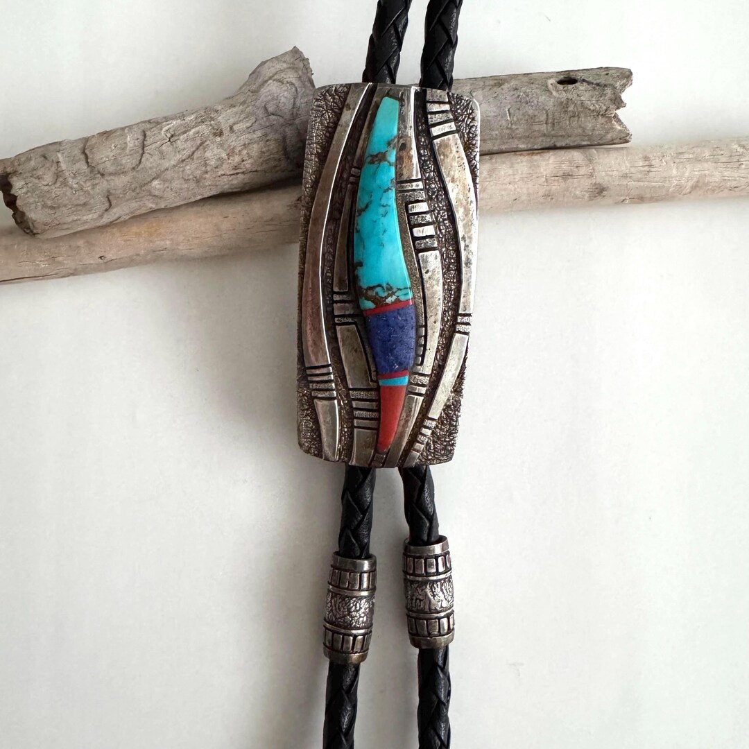 Lee Epperson Sterling Silver Bolo Tie With Turquoise, Coral and ...