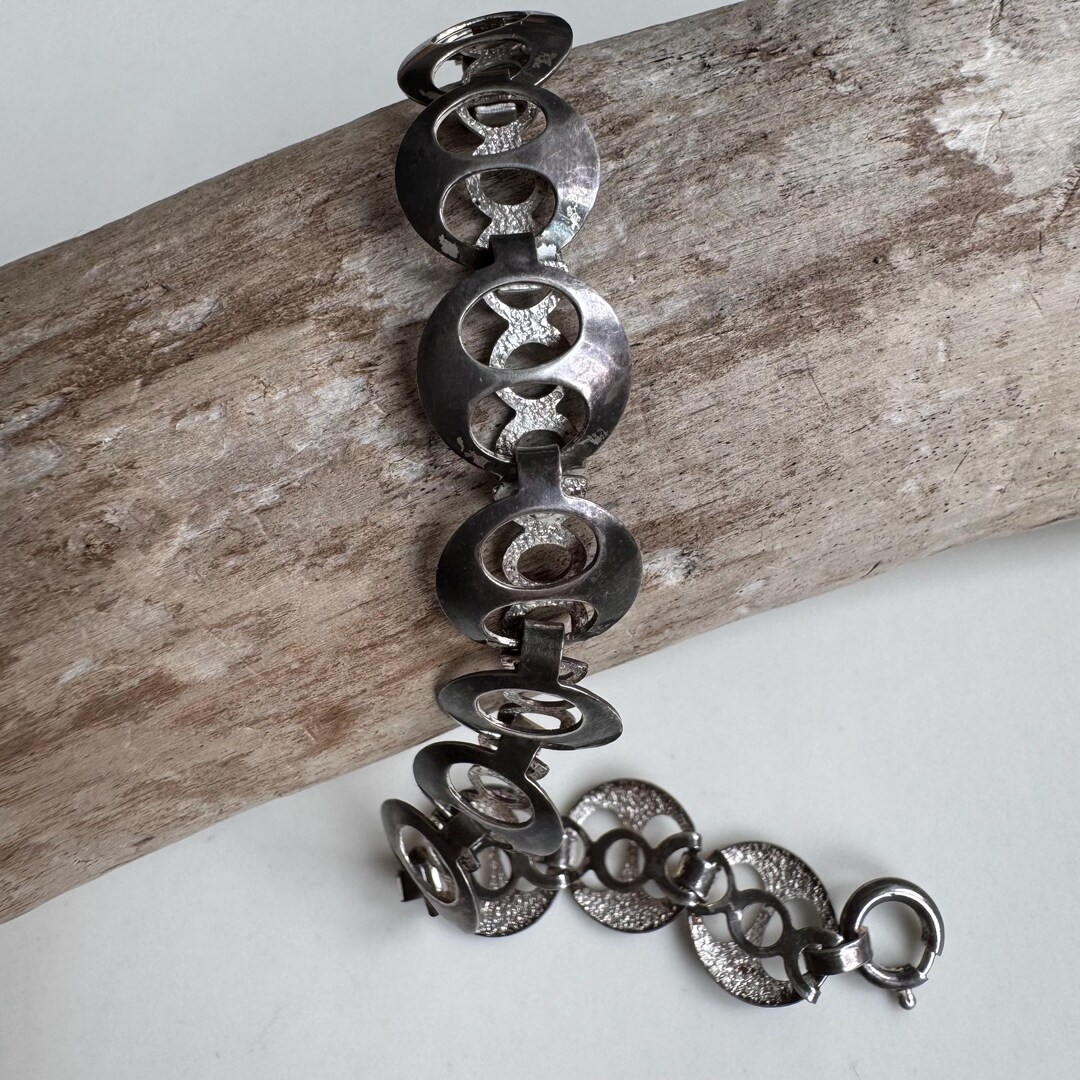 Vintage Sterling Silver Openwork Disc Link Cuff Bracelet Geometric X ...
