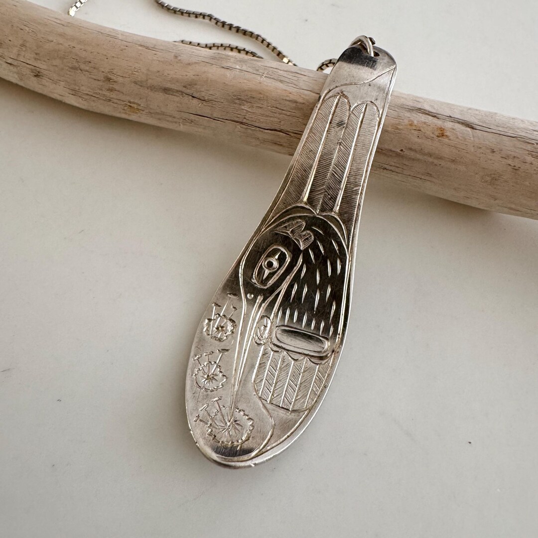 Haida First Nations Artist Faye Russ Kingfisher Silver Ladle / Spoon ...