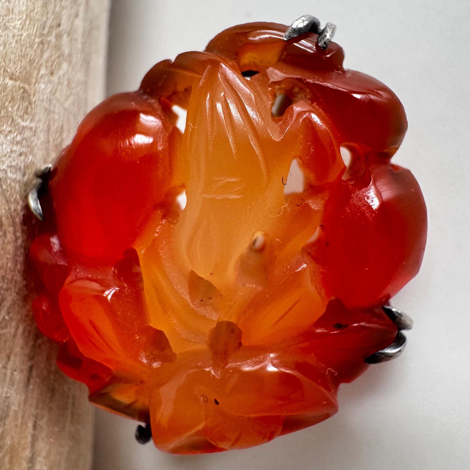 Art Deco Red Carnelian With Bird and Flower Motif Set in Silver Bezel ...
