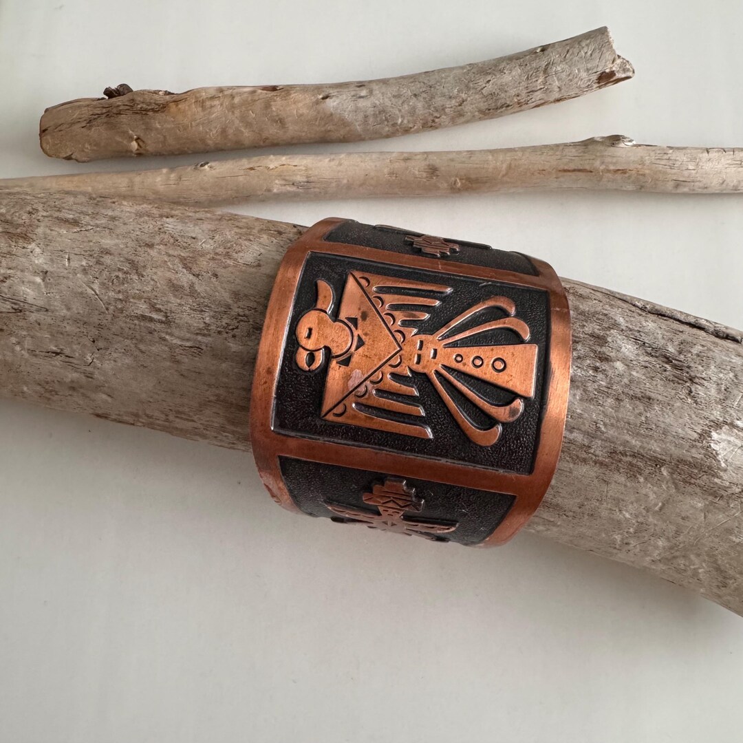 Vintage Bell Trading Post Thunderbird / Kachina Copper Cuff Bracelet ...