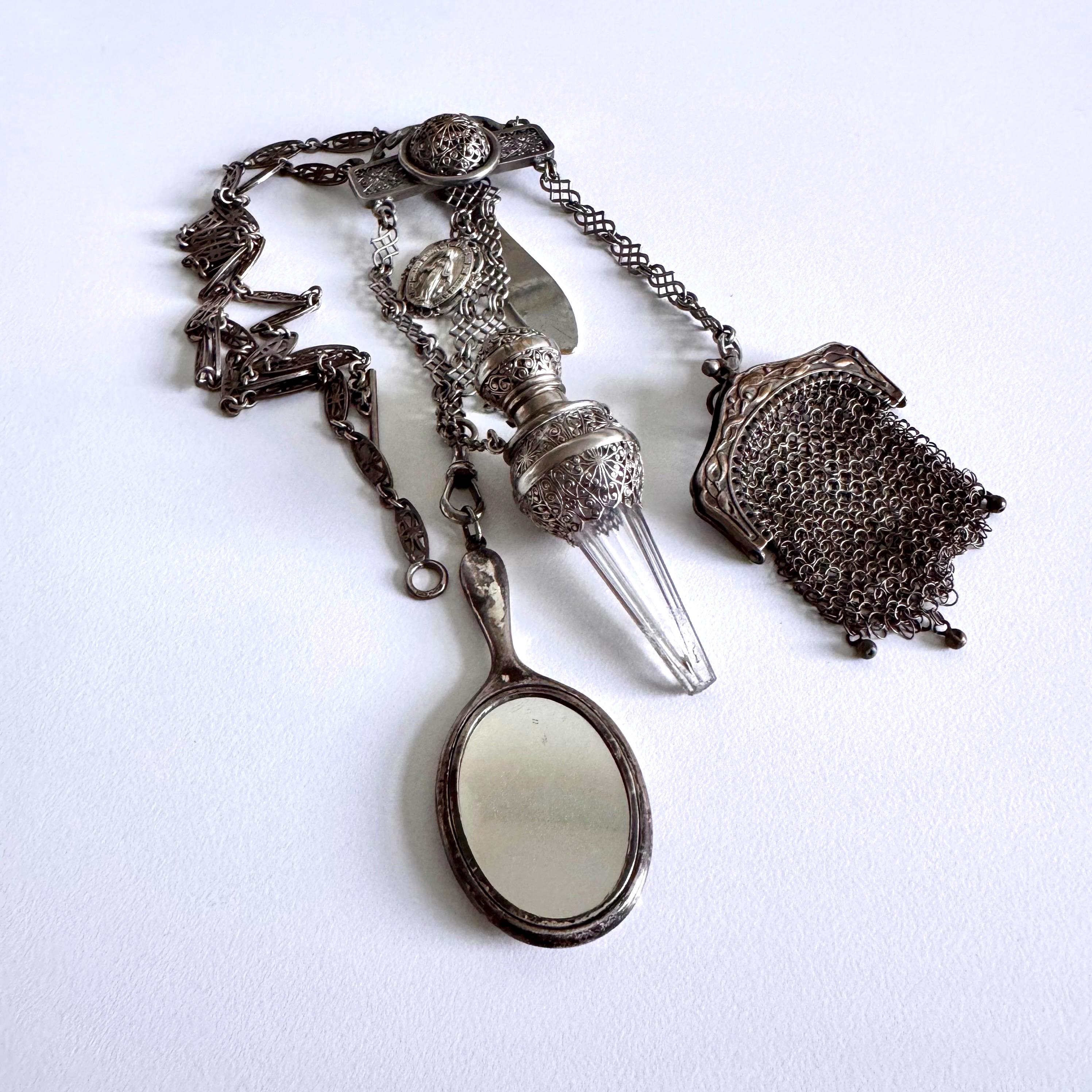 Late Victorian Era Silver Chatelaine With Intricate Center Peice ...