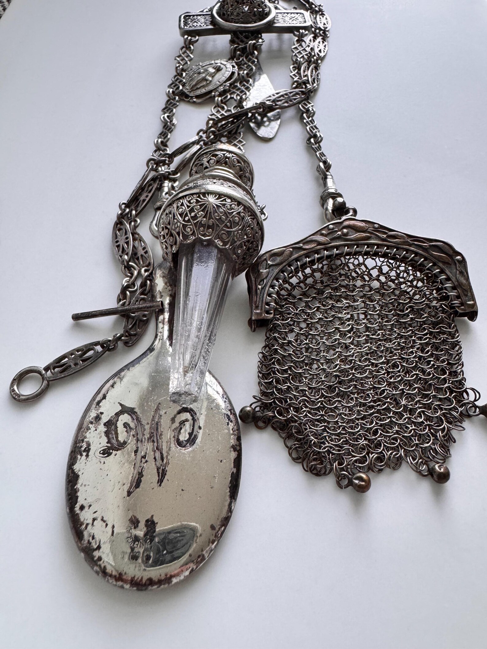 Late Victorian Era Silver Chatelaine With Intricate Center Peice ...
