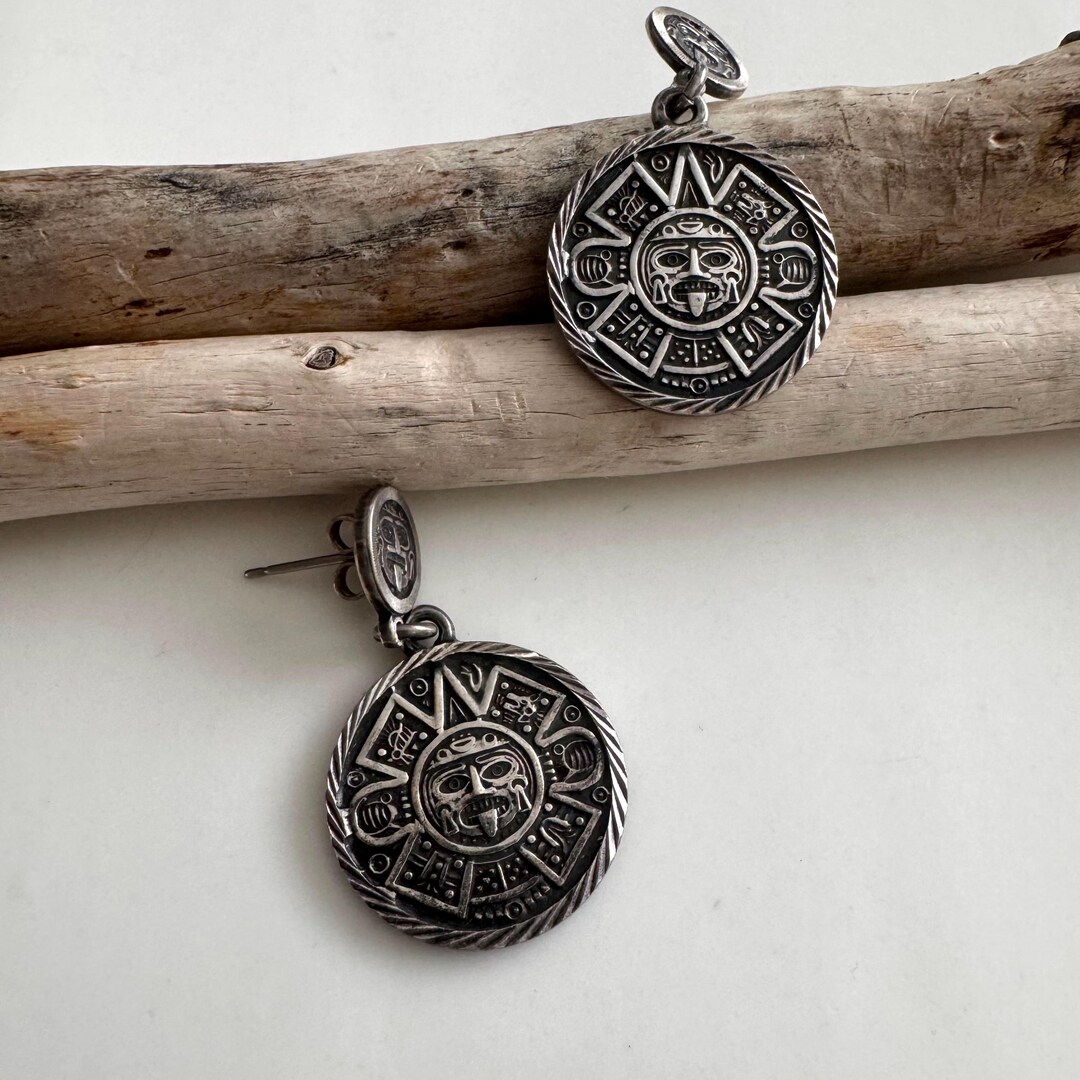 1960s Mexican Sun God Sterling Silver Overlay Dangle Earrings - Etsy