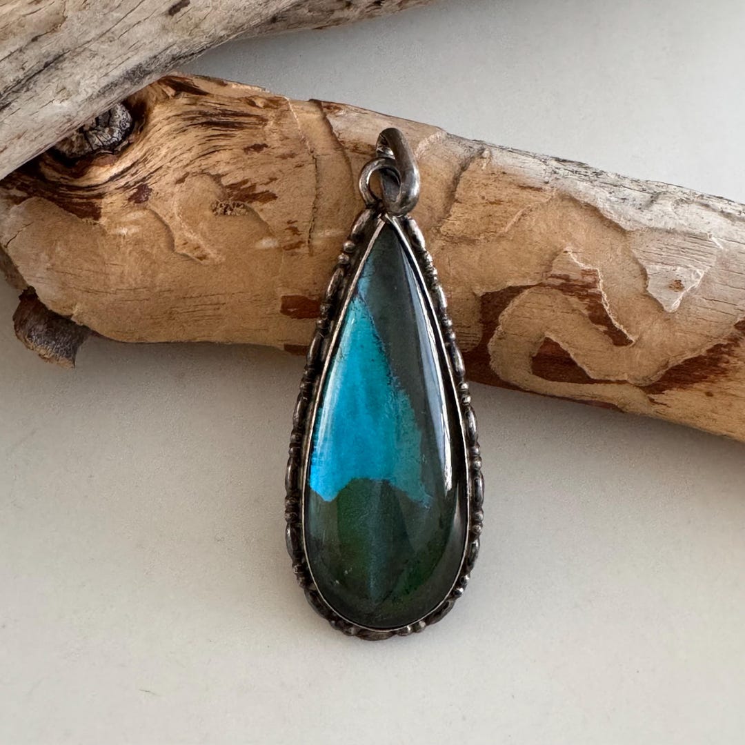 Victorian Butterly Wing Set in Silver Teardrop Frame Pendant From the ...