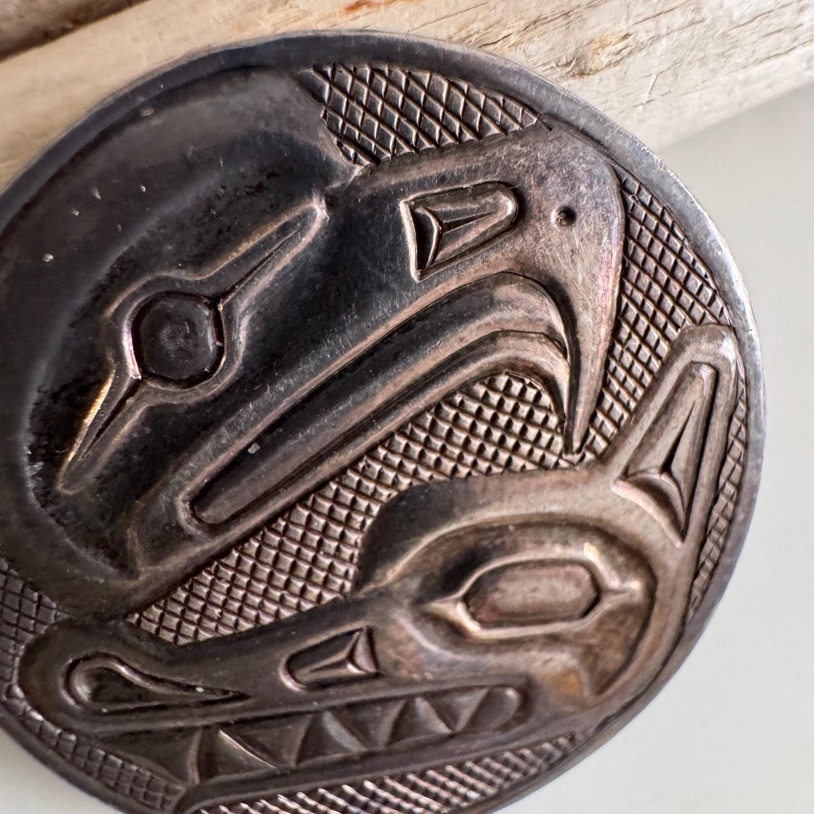 90s First Haida Eagle and Wolf Sterling Silver Brooch - Northwest Coast ...