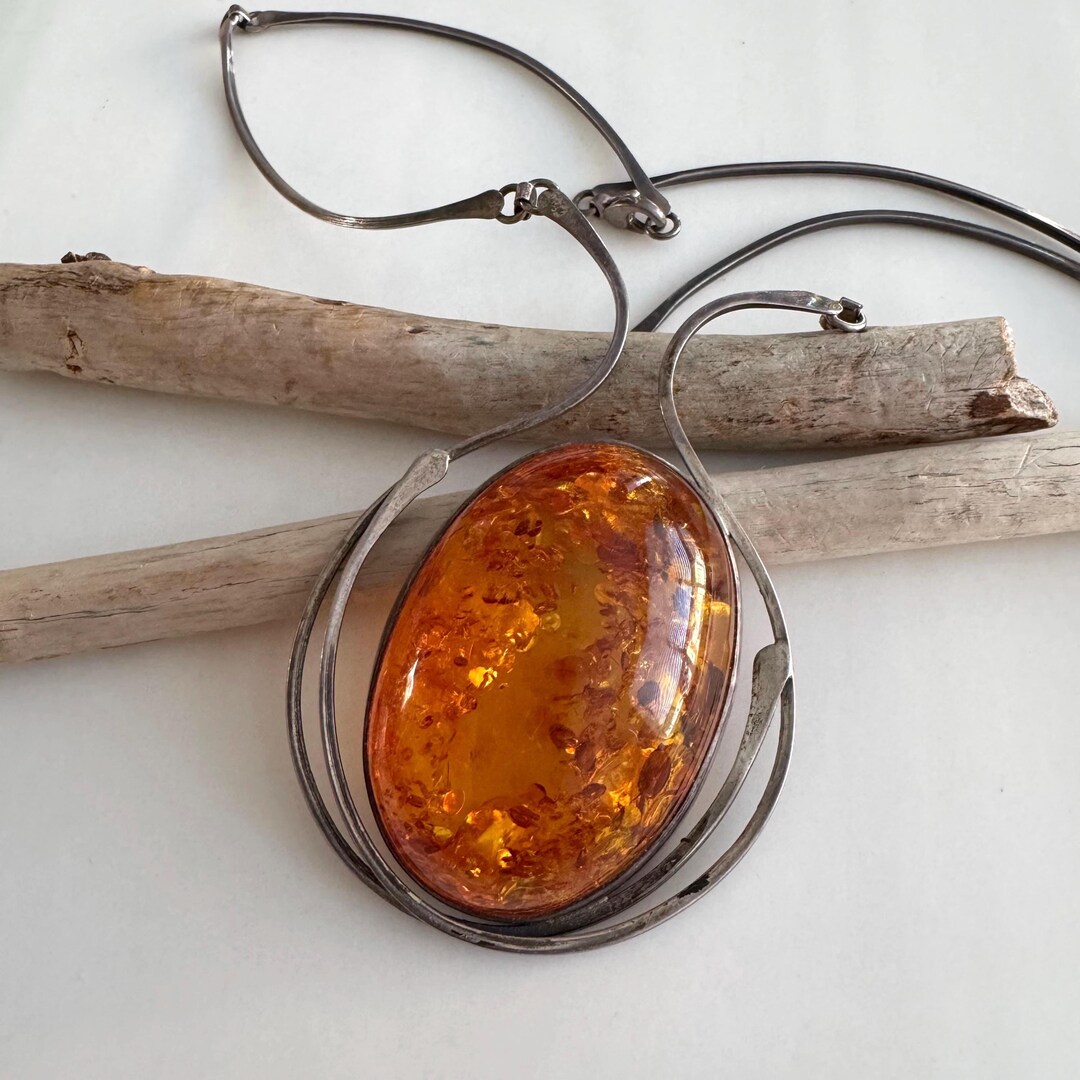 Modernist Amber Bold Sterling Silver Statement Necklace - Etsy