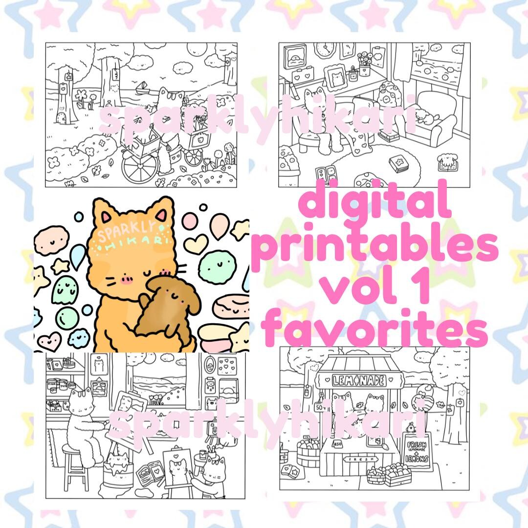 Cute Cat Coloring Pages | Vol 1 Favorites, Set of 4 (digital Download ...