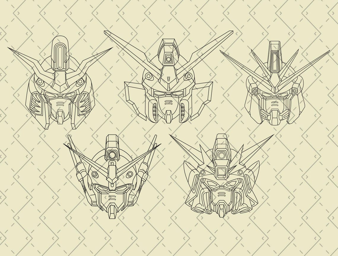 Mobile Suit Gundam Wing - 5 Gundam Heads Front View - Mecha - Etsy