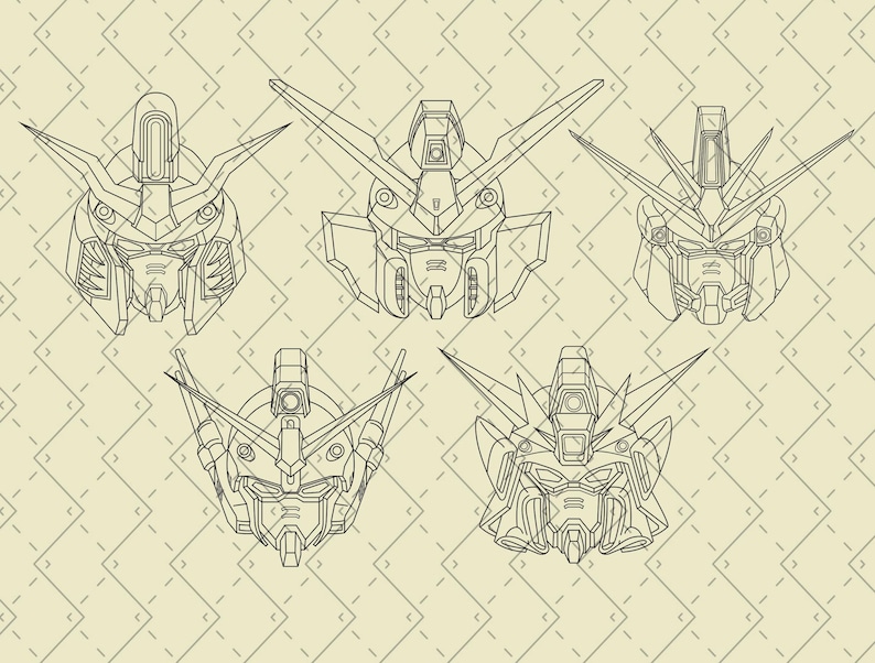 Mobile Suit Gundam Wing - 5 Gundam Heads Front View - Mecha - Etsy