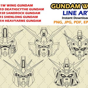 Mobile Suit Gundam Wing 5 Gundam Heads Front View Mecha - Etsy