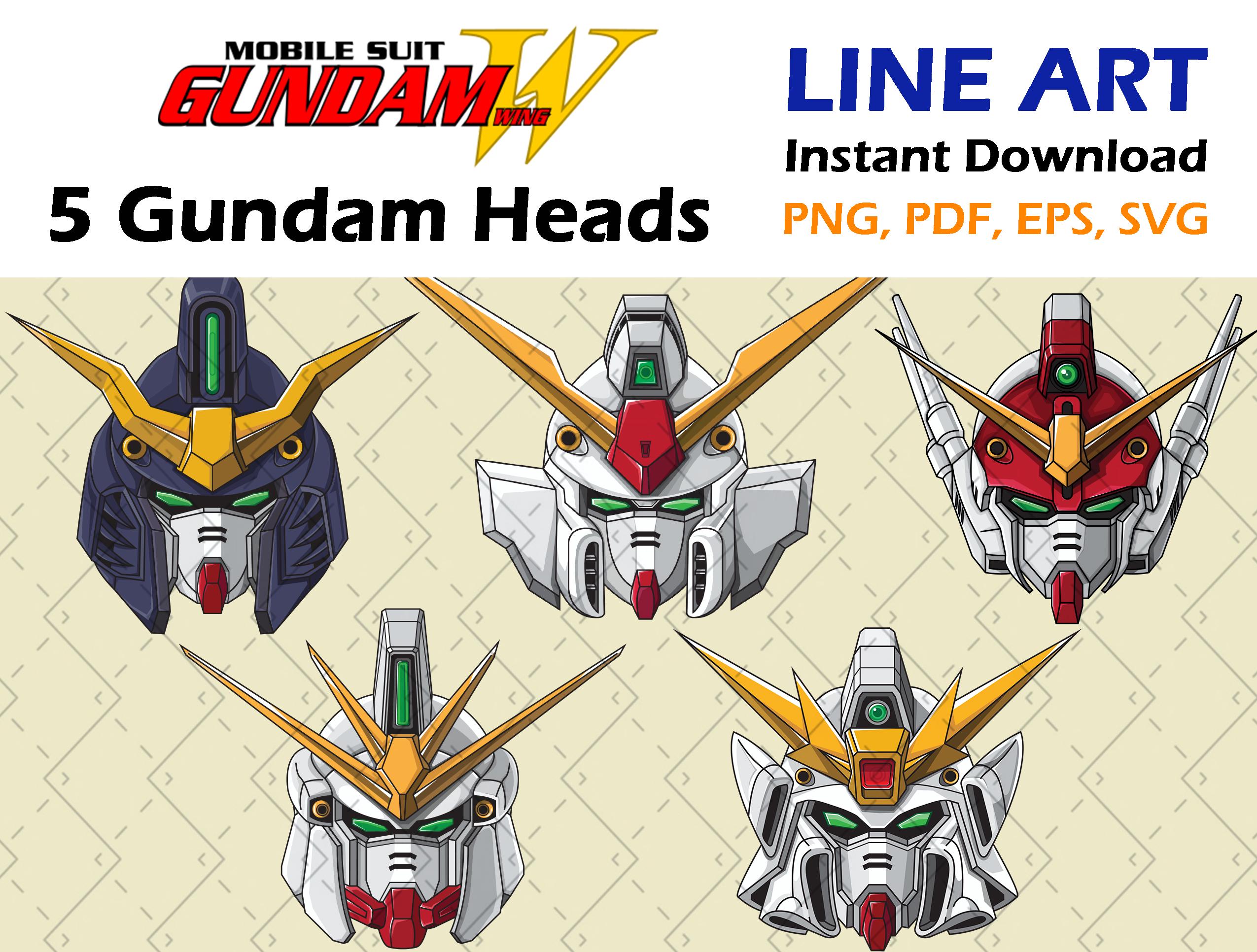 Mobile Suit Gundam Wing - 5 Gundam Heads Front View - Mecha - Etsy
