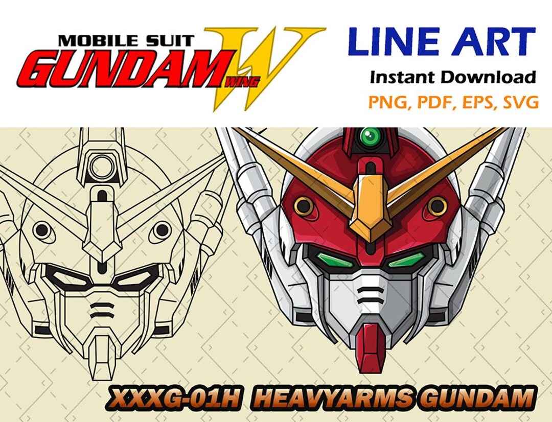 Mobile Suit Gundam Line Art - Heavyarms Gundam Head - Front View Mecha ...