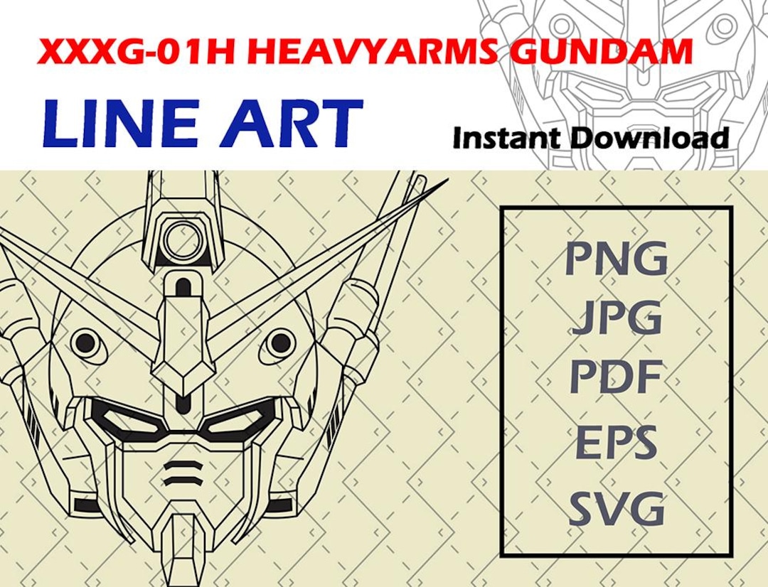 Mobile Suit Gundam Line Art Heavyarms Gundam Head Front View Mecha - Etsy
