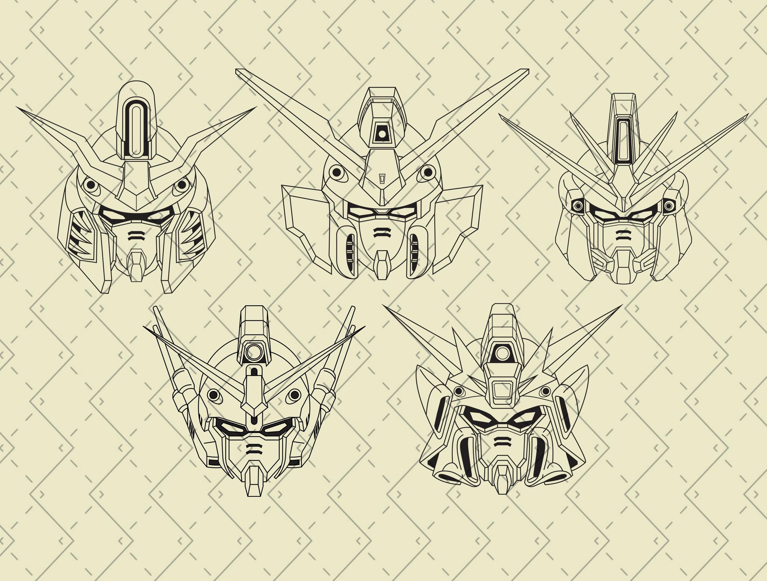Mobile Suit Gundam Wing - 5 Gundam Heads Front View - Mecha - Etsy