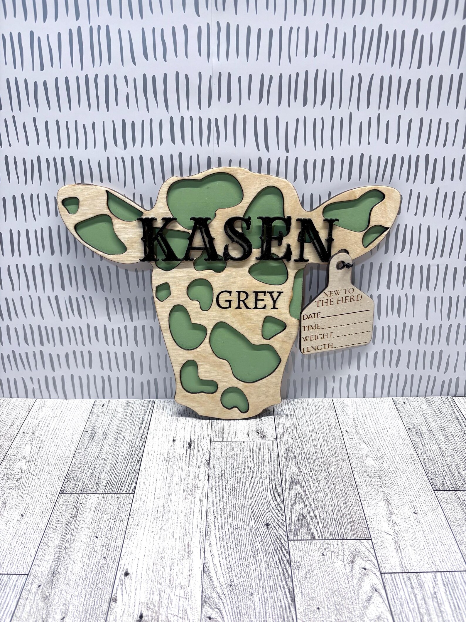 Baby Girl/ Baby Boy Cow Birth Stat Sign/ Nursery Annoncment/ Wood Birth ...