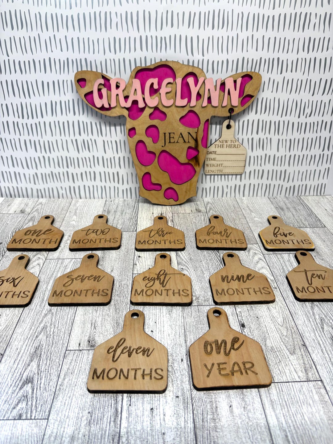 Baby Girl/ Baby Boy Cow Birth Stat Sign/ Nursery Announcement/ Wood ...