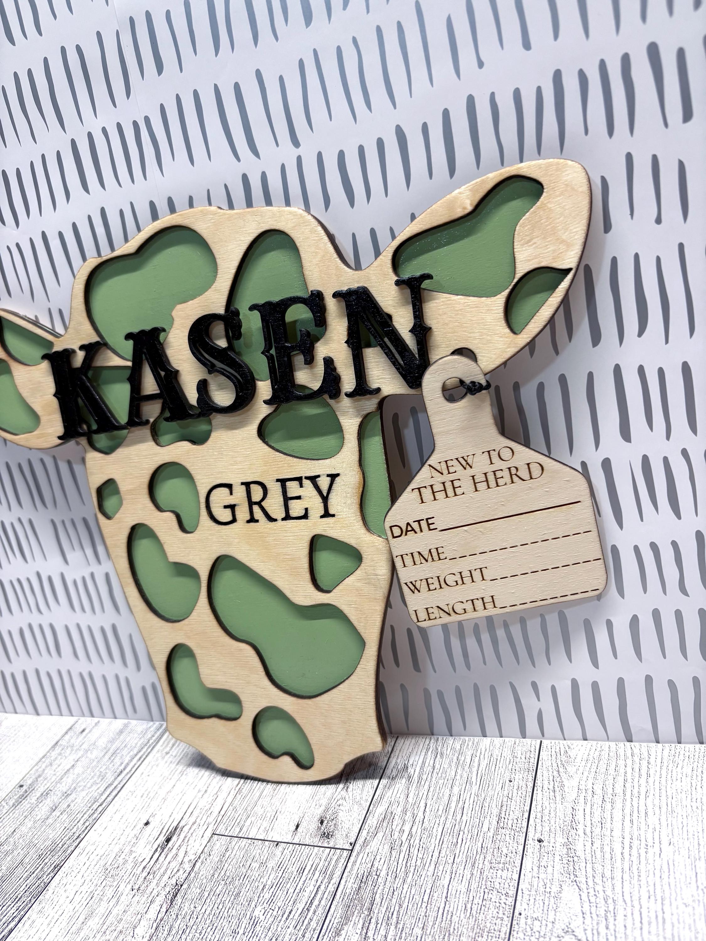 Baby Girl/ Baby Boy Cow Birth Stat Sign/ Nursery Annoncment/ Wood Birth ...