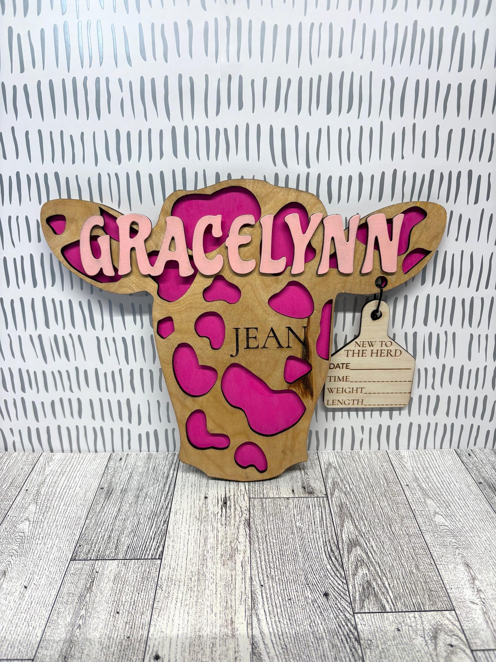 Baby Girl/ Baby Boy Cow Birth Stat Sign/ Nursery Annoncment/ Wood Birth ...