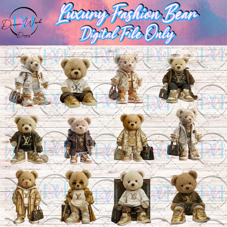 Luxury Fashion Bear Digital Download | Designer-style Teddy Clipart - Etsy