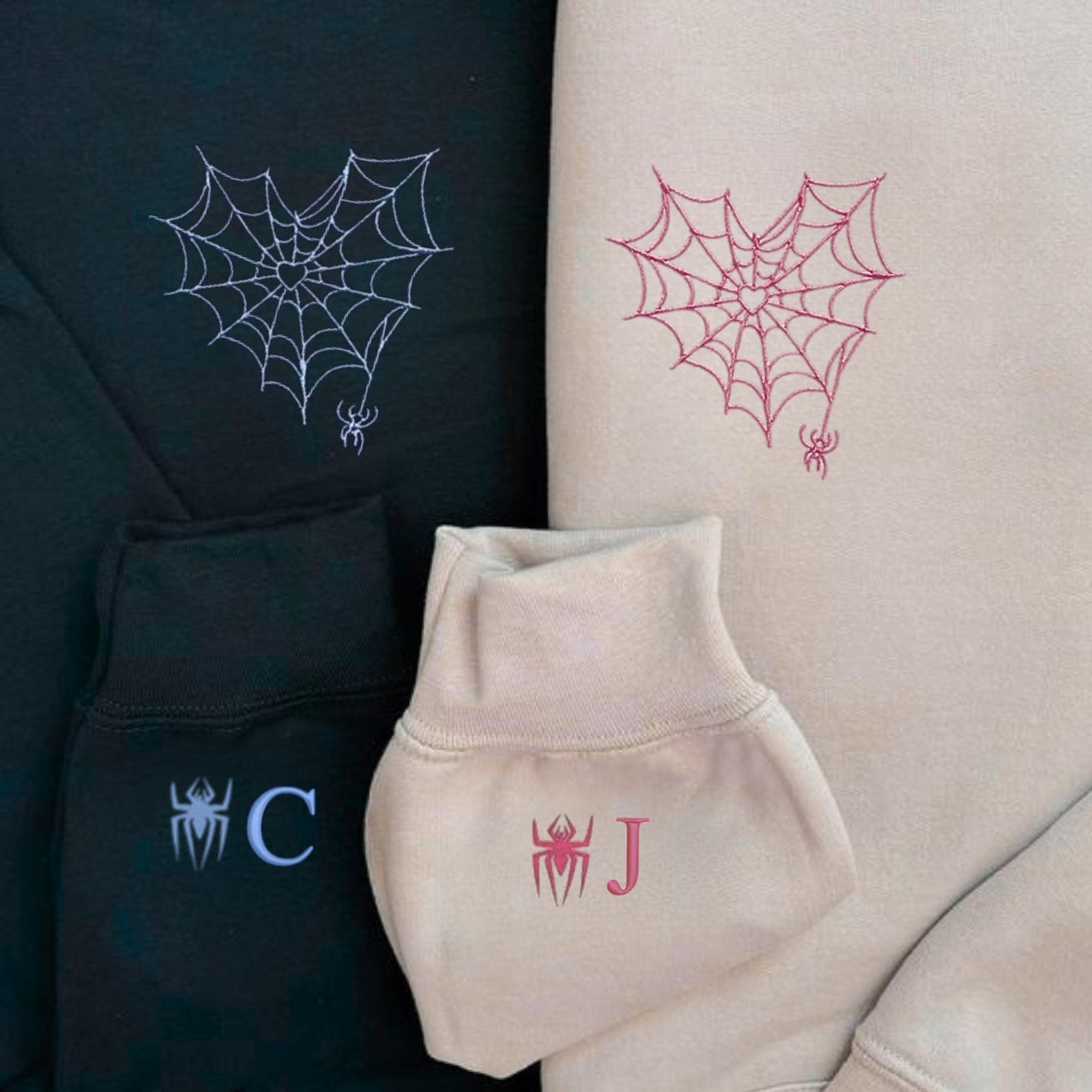 Custom Spider Web Embroidered Sweatshirt, Spiderweb Heart Matching ...