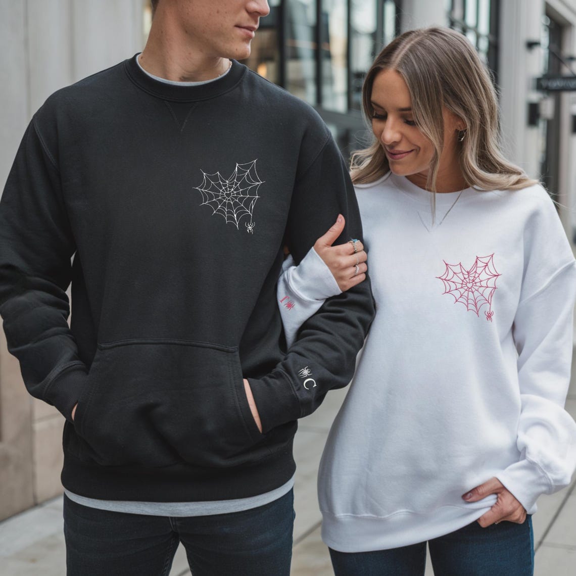 Custom Spider Web Embroidered Sweatshirt, Spiderweb Heart Matching ...