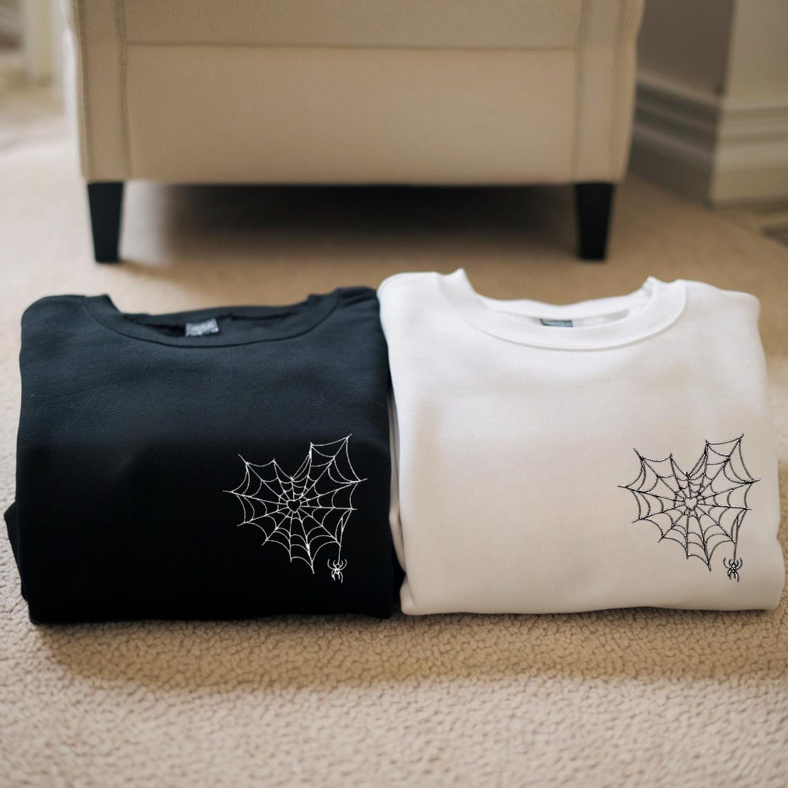 Custom Spider Web Embroidered Sweatshirt, Spiderweb Heart Matching ...