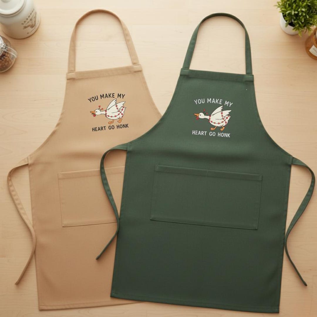 Silly Goose You Make My Heart Go Honk Embroidered Linen Apron, Baking ...