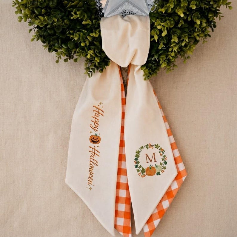 Personalized Halloween Door Wreath Sash, Embroidered Front Door Hanging ...