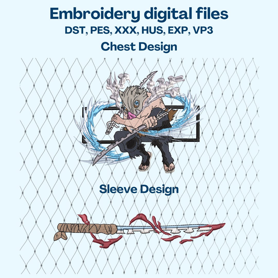 Demon Slayer Embroidered DST PES Digital File, Beast Breathing Ready to Embroidered, Rip and ...