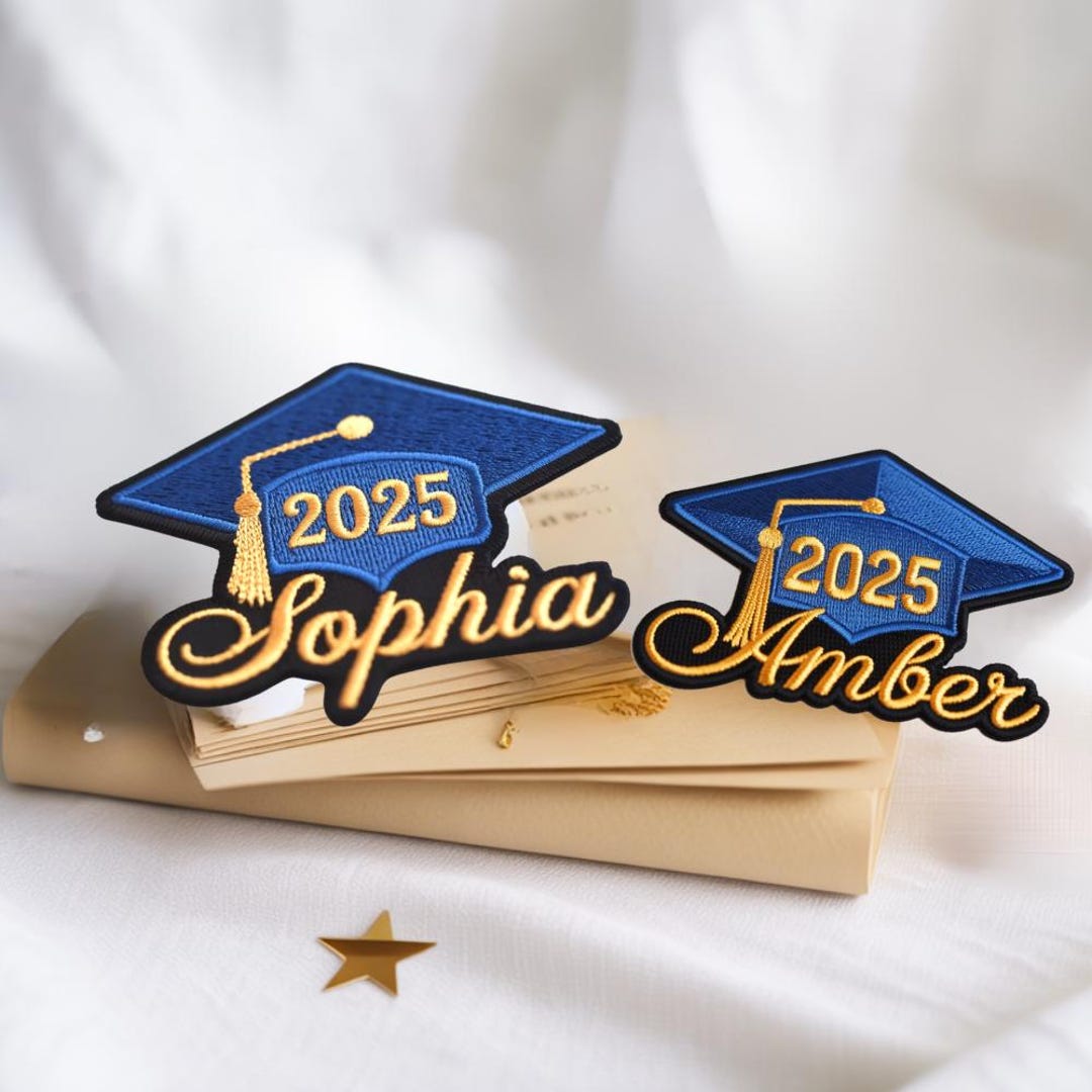 Custom Name With Hat Graduation Embroidered Iron on Cap Patch, Grad ...