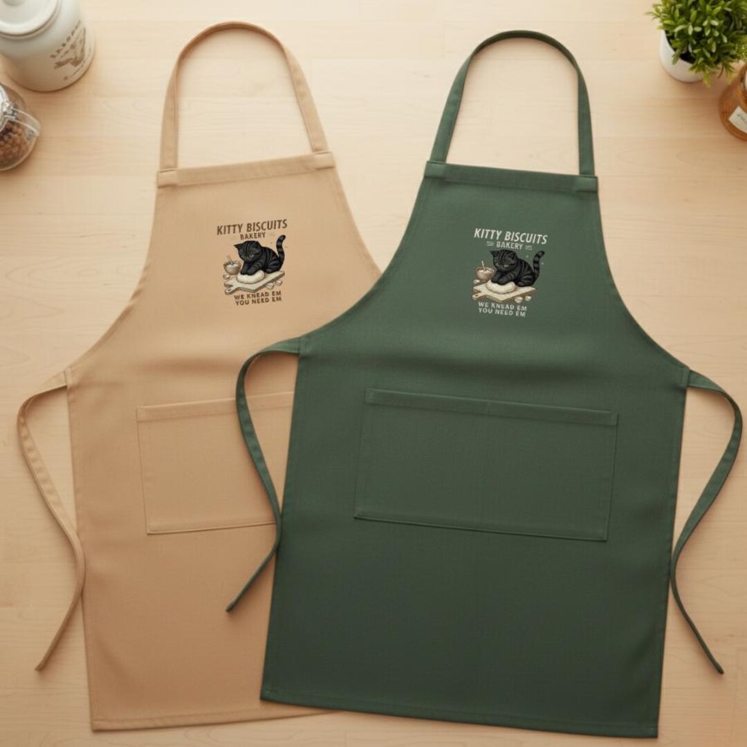 Kitty Biscuits Bakery Black Cat Chef Embroidered Linen Apron, Valentine ...